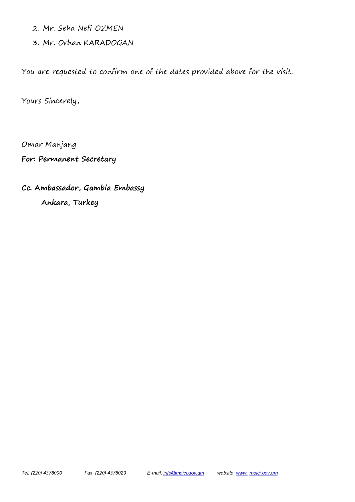 Gambia - Invitation Letter